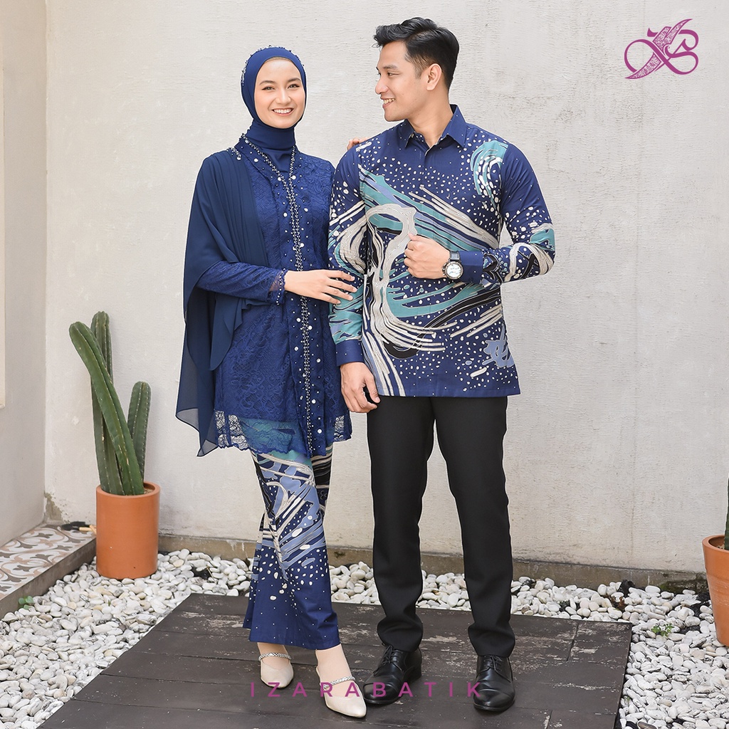 Jual Sabrina Navy - Setelan Baju Kebaya Batik Modern Couple Wisuda ...