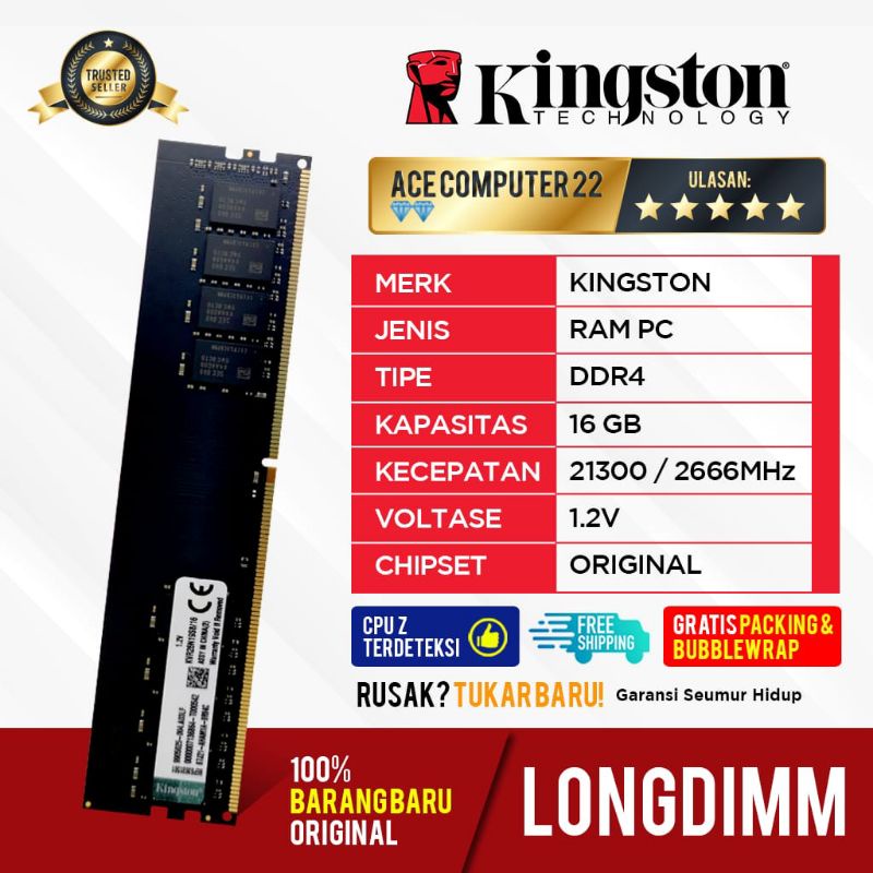Jual KINGSTON LONGDIMM DDR4 16GB PC 21300 | Shopee Indonesia
