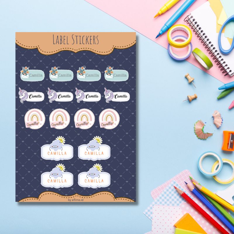 Jual Sticker Label Nama Anak Sekolah Aesthetic Kekinian | Shopee Indonesia