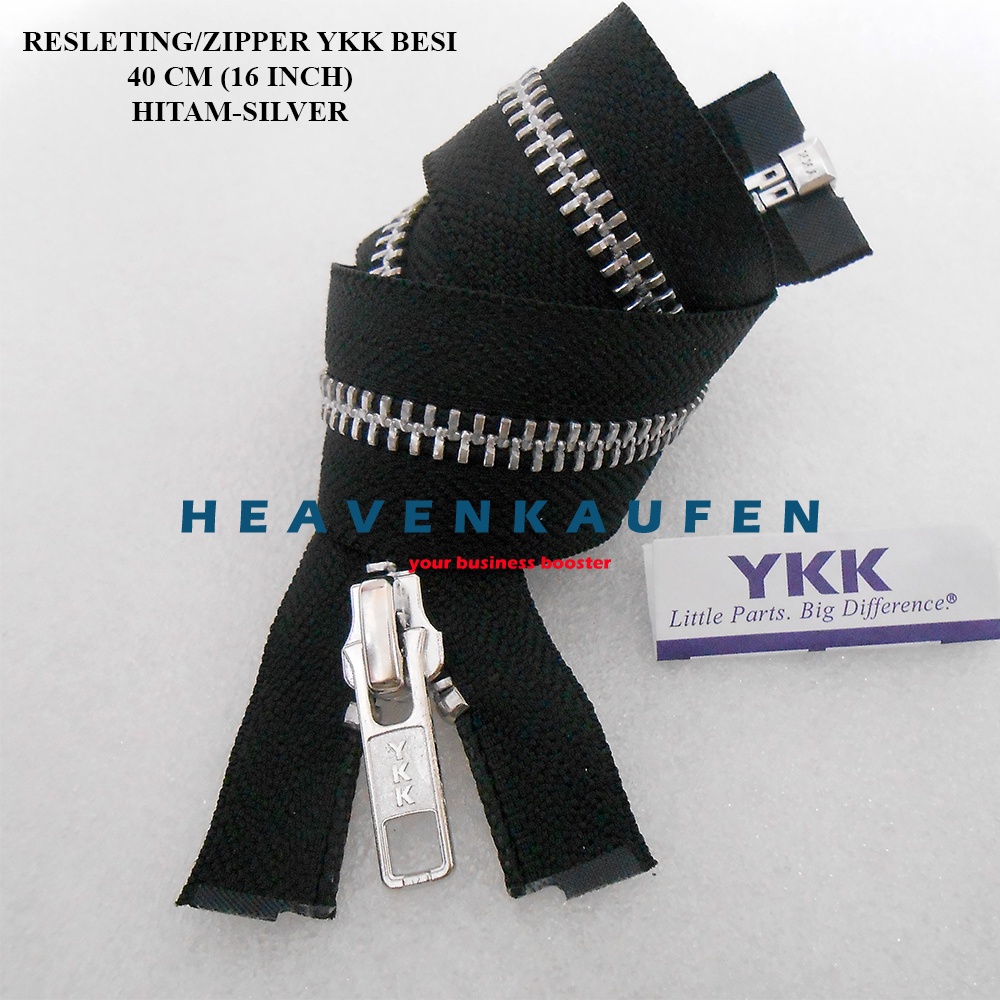 Jual Resleting Zipper YKK Type Gigi Besi 40 cm / 16 inch Hitam Silver Set Open - End Buka ...