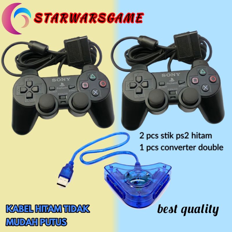 Jual [Promo 2Pcs] Stik PS2 Tw Hitam Getar + Converter USB 2 Slot ...