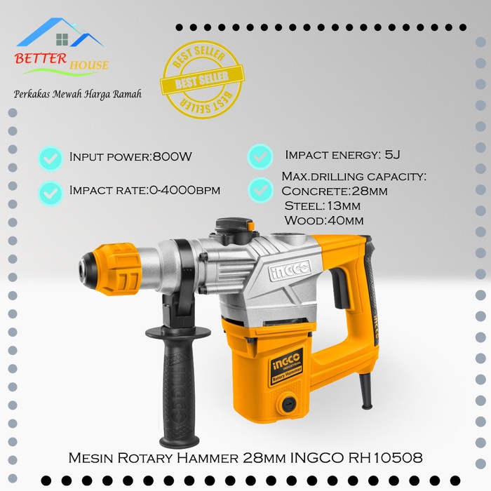 Jual MESIN BOBOK TEMBOK MESIN ROTARY HAMMER 28MM INGCO RH10508 | Shopee ...