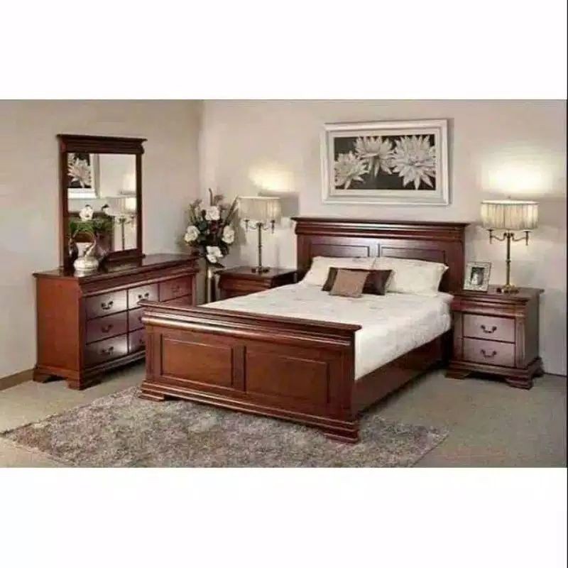 Jual tempat tidur minimalis headboard tinggi kayu jati perhutani ...