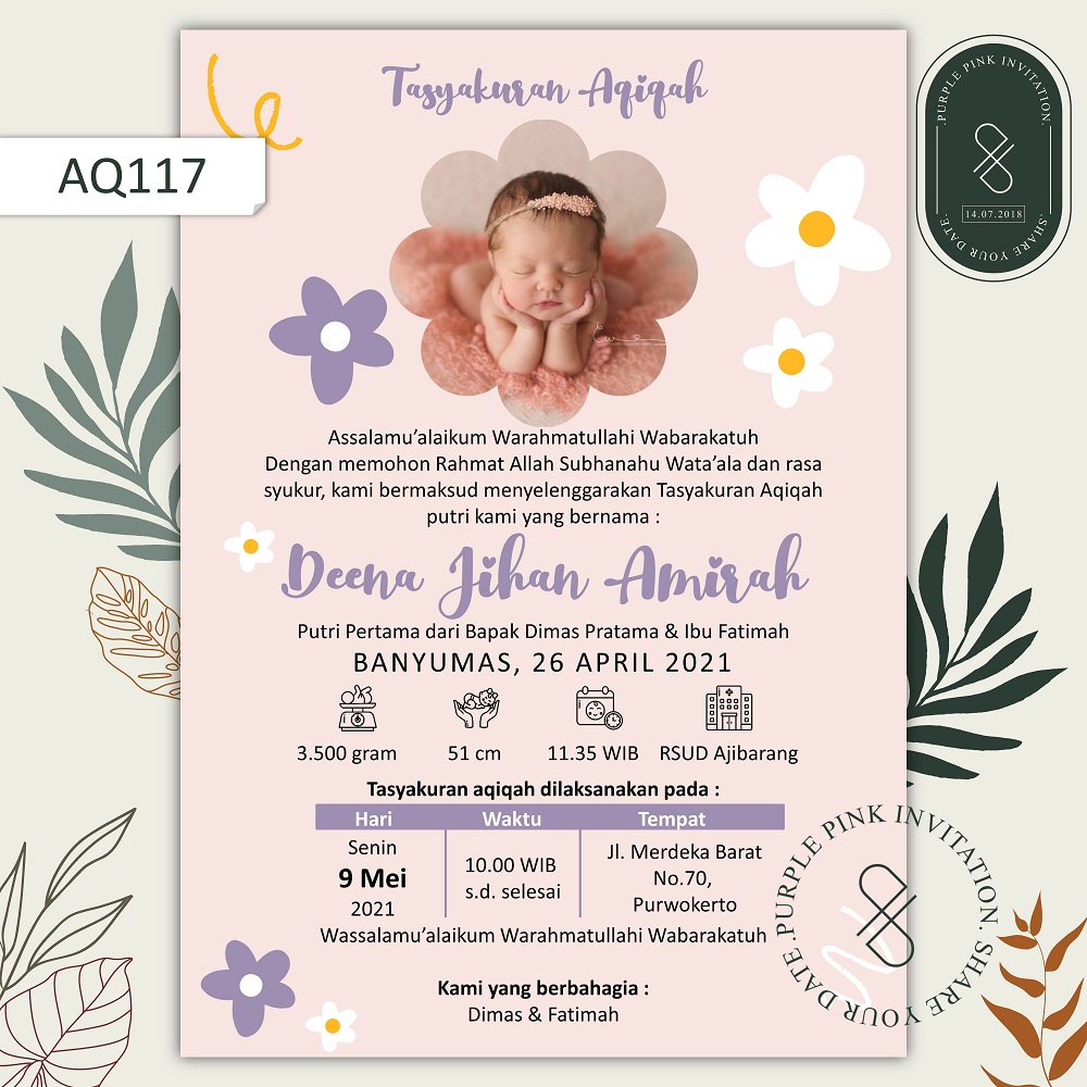 Jual Undangan Digital Aqiqah Code AQ117 Softfile Tema Bunga Warna Soft ...