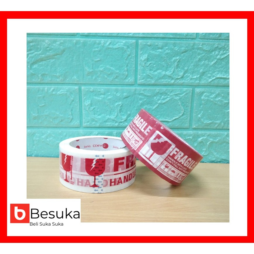Jual LAKBAN FRAGILE DASAR MERAH/PUTIH DAIKO (48 MM) | Shopee Indonesia