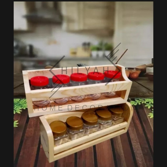 Jual Rak Bumbu Dapur Wadah Bumbu Kayu Jati Belanda Free Toples 5pcs ...