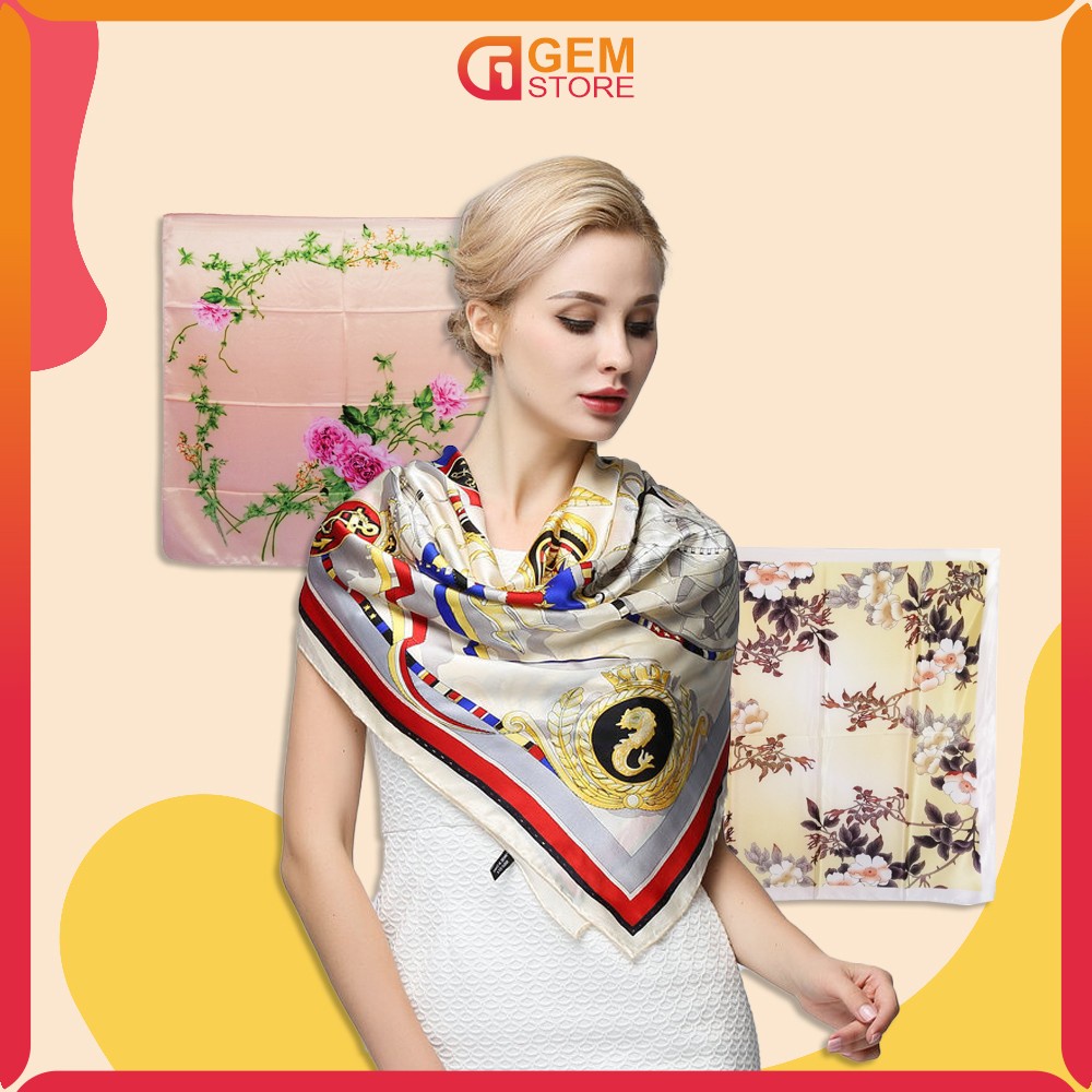 Jual Syal Wanita Motif Persegi 90 x 90 Selendang Bunga Bahan Satin ...