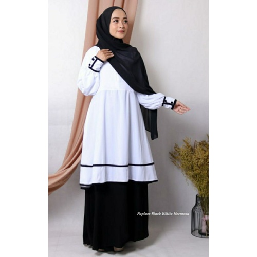 Jual Hermosa gamis syari seragam hitam putih kantor/dinas/pemda/pns ...