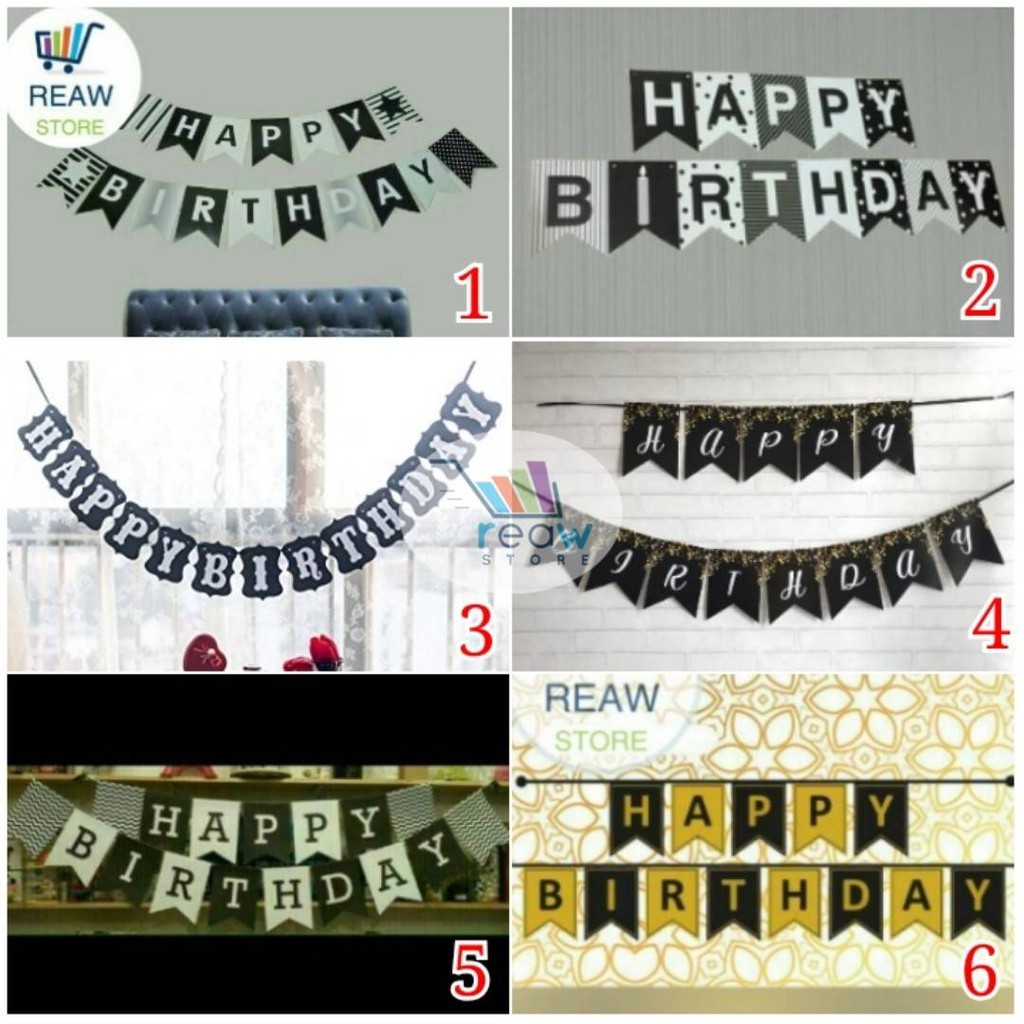 Jual Banner Happy Birthday Ulang Tahun Bintang Hitam Putih | Shopee ...