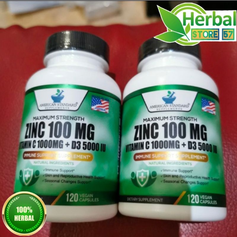 Jual ZINC 100mg Vitamin C 1000mg Vitamin D3 5000iu American Standard Supplement | Shopee Indonesia