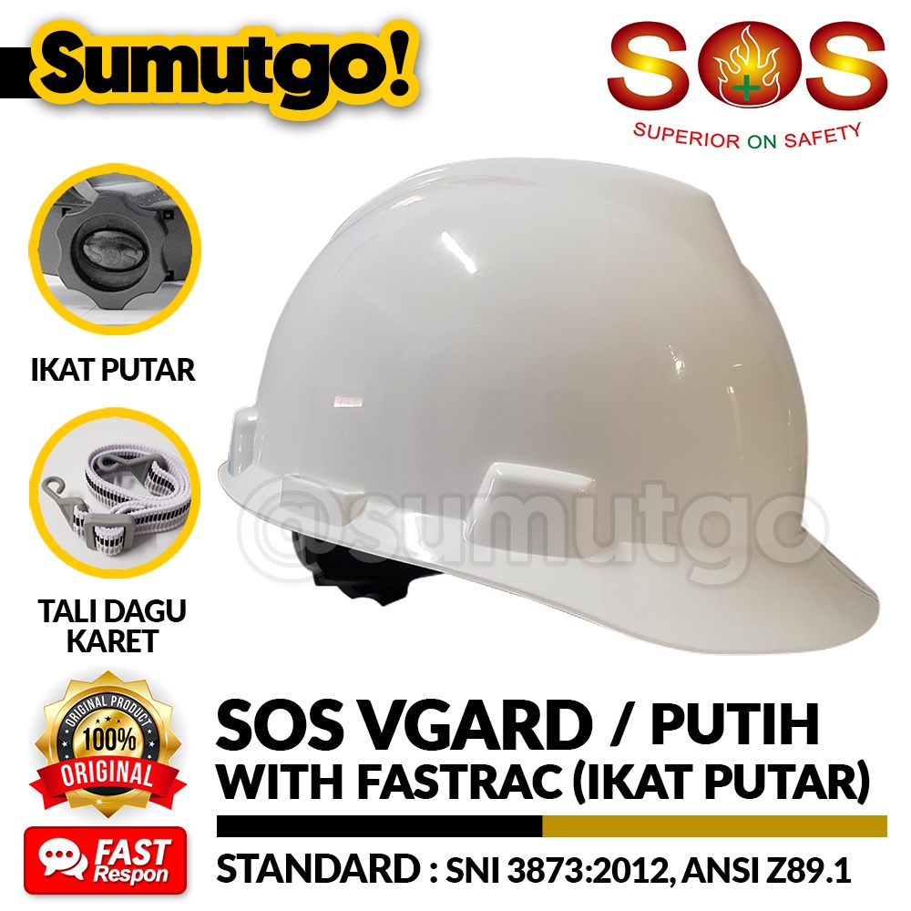 Jual Helm Safety Proyek Putih - SOS VGARD Ikat Putar Fastrac + Tali ...