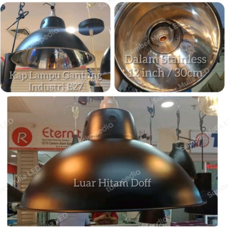 Jual KAP LAMPU GANTUNG INDUSTRI HITAM STAINLESS Fitting E27 30Cm 12" 12 in | Shopee Indonesia