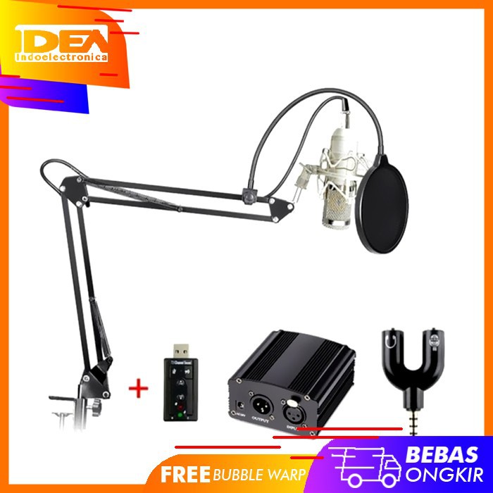 Jual Condenser Microphone+Scissor Arm Stand+Phantom Power 48V+Sound ...