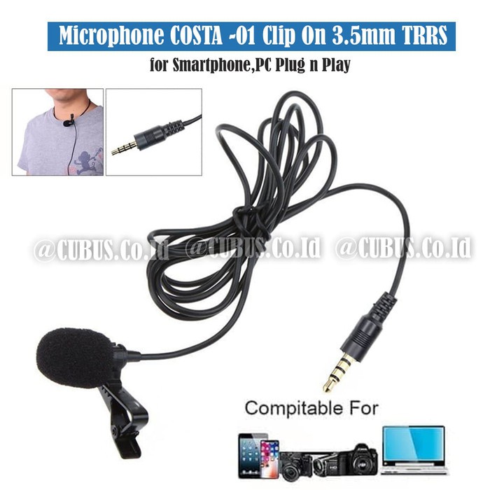 Jual Microphone COSTA-01 Clip On 3.5mm TRRS for Smartphone, PC Plug n ...