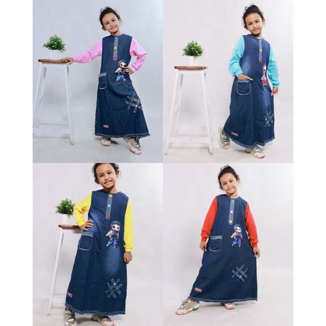 Jual Gamis jeans denim anak LED(lol) | Shopee Indonesia
