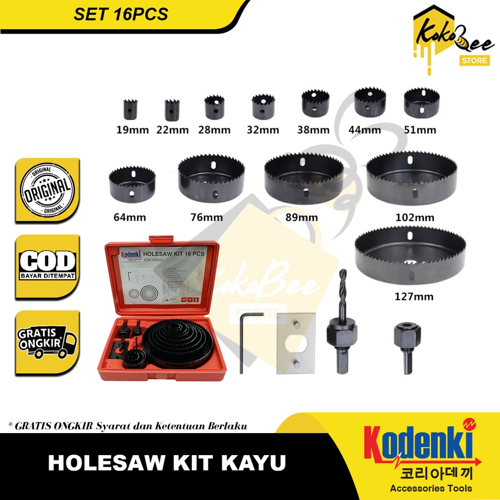 Jual Hole saw kit 16 pcs - Holesaw set mata bor pelubang kayu - KODENKI ...