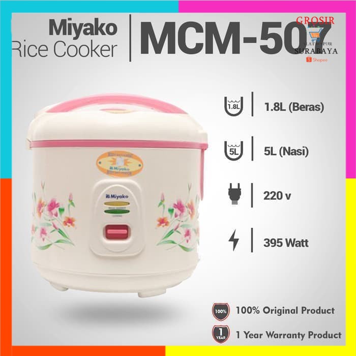 Jual Rice Cooker / Magic Com Miyako MCM 507 - Kapasitas 1.8 L | Shopee ...