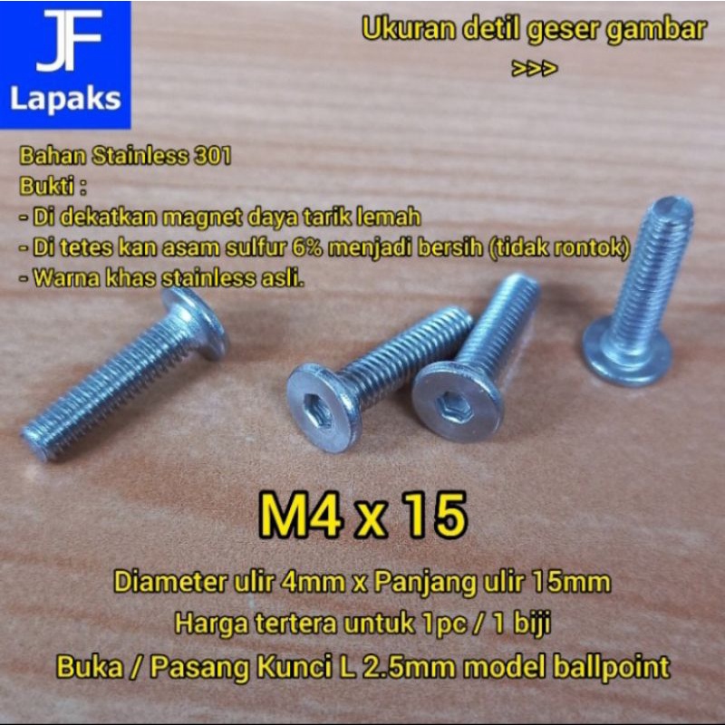 Jual Stainless Steel Ultra Low Head Socket Cap Screw / Baut L Kepala Tipis M4 x 15 M4x15 ...