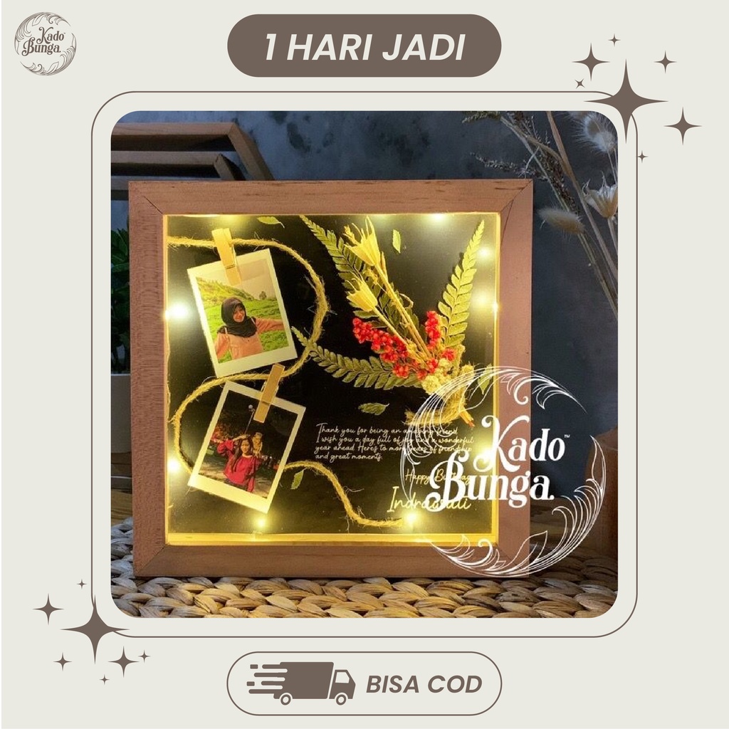 Jual KADO HADIAH CANTIK BUNGA KERING 3D FRAME 2 FOTO POLAROID UNTUK PERNIKAHAN/ULTAH/WISUDA ...