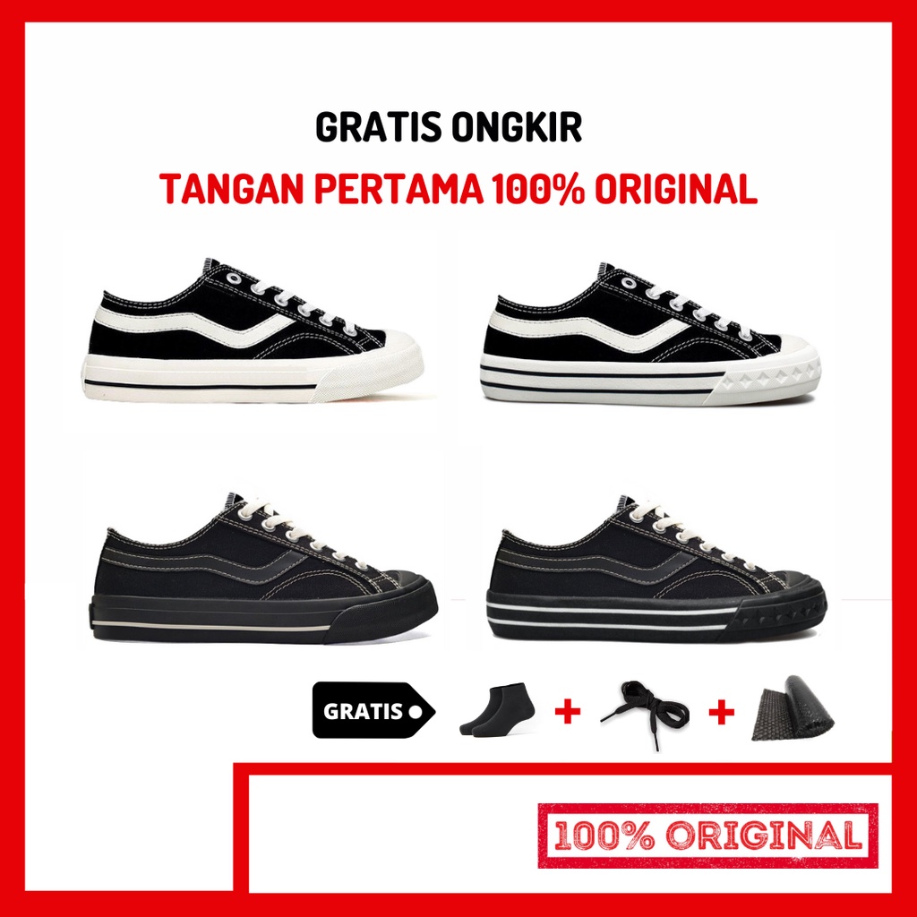 Jual ORIGINAL Sepatu Lokal Not Ventela Public Low Black White Sneakers Kasual Pria Wanita ...
