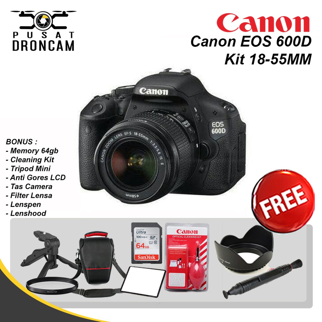 Jual Canon EOS 600D Kit 18-55mm PAKET BONUS - Kamera DSLR | Shopee ...