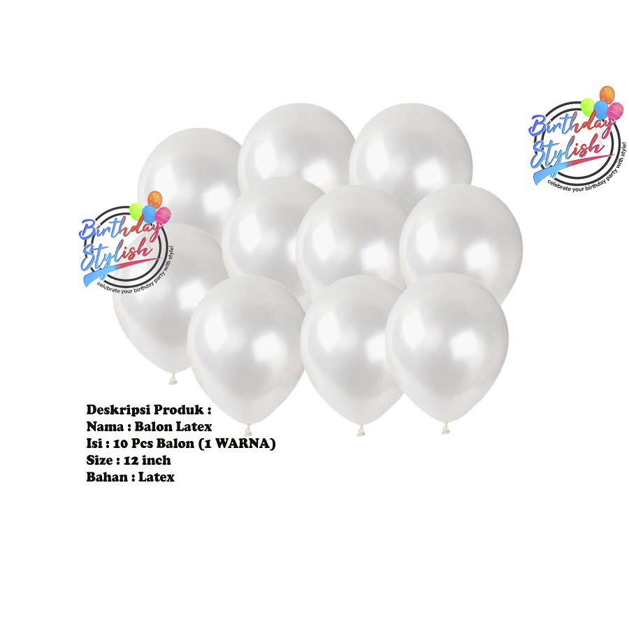 Jual Balon Latex Putih Metalik isi 10 /Balon Metalik Putih 12 inch isi ...