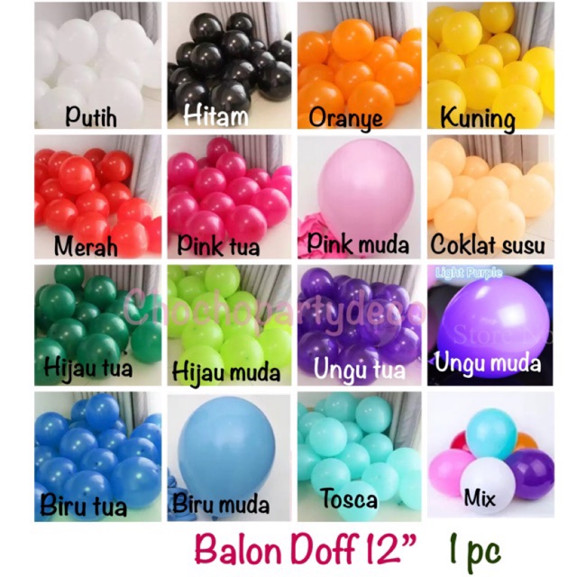 Jual (Min5pc) Balon latex Doff 12” (satuan) - Balon Doff murah - balon ...