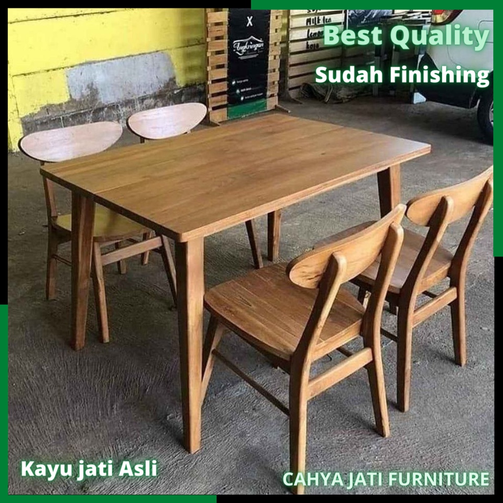 Jual Set meja makan cafe retro minimalis kayu jati 4 kursi ropan asli jepara model kotak panjang ...