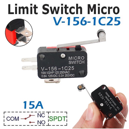 Jual Mini Switch V-156-1C25 Saklar Micro Miniature Tuas Gagang Roda Roller Lever Control 15A ...