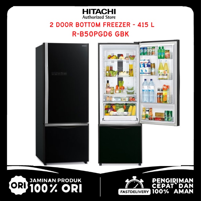 Jual Kulkas Hitachi R-B50PGD6 GBK 415 Liter Glass 2 Door Bottom Freezer | Shopee Indonesia