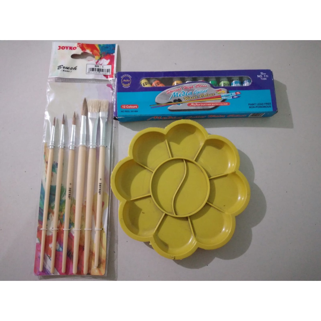 Jual Promo PAKET MELUKIS 3 in 1 Palet Kuas Cat Air lukis ART SET murah ...