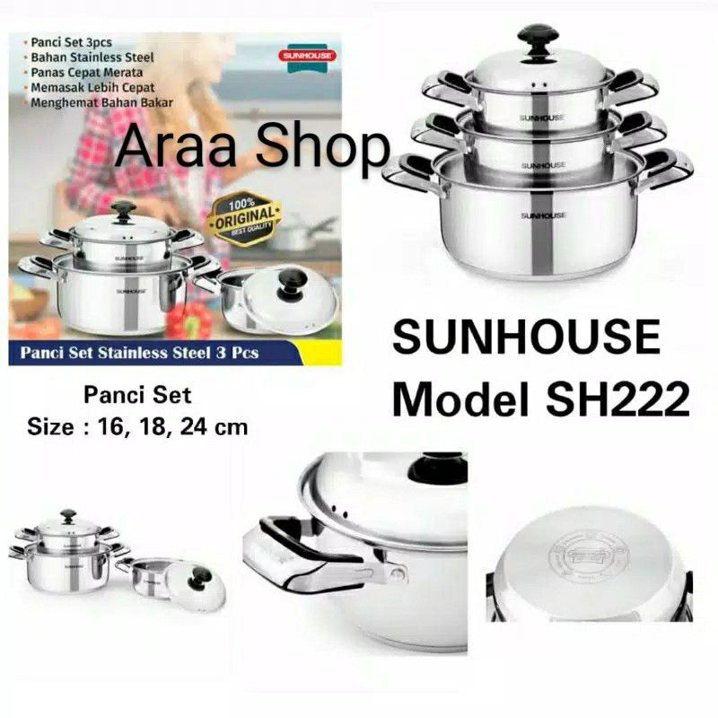 Jual Panci Set SUNHOUSE Stainless Steel Cookware/Set Panci Inox Bottom ...