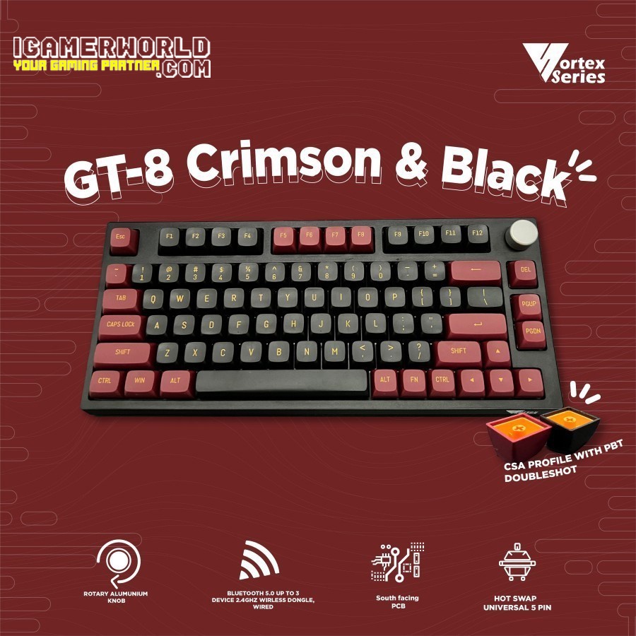 Jual VortexSeries GT8/GT-8 Black & Crimson Hotswapable Wireless ...