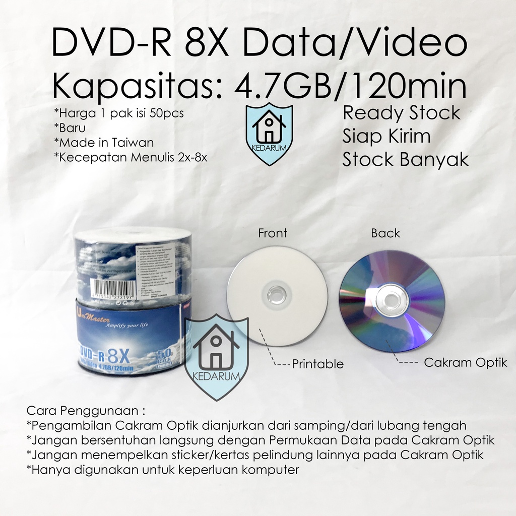Jual DVD-R Blank Kosong UniMaster 8x 4.7GB 120min DVDR isi 50 pcs ...