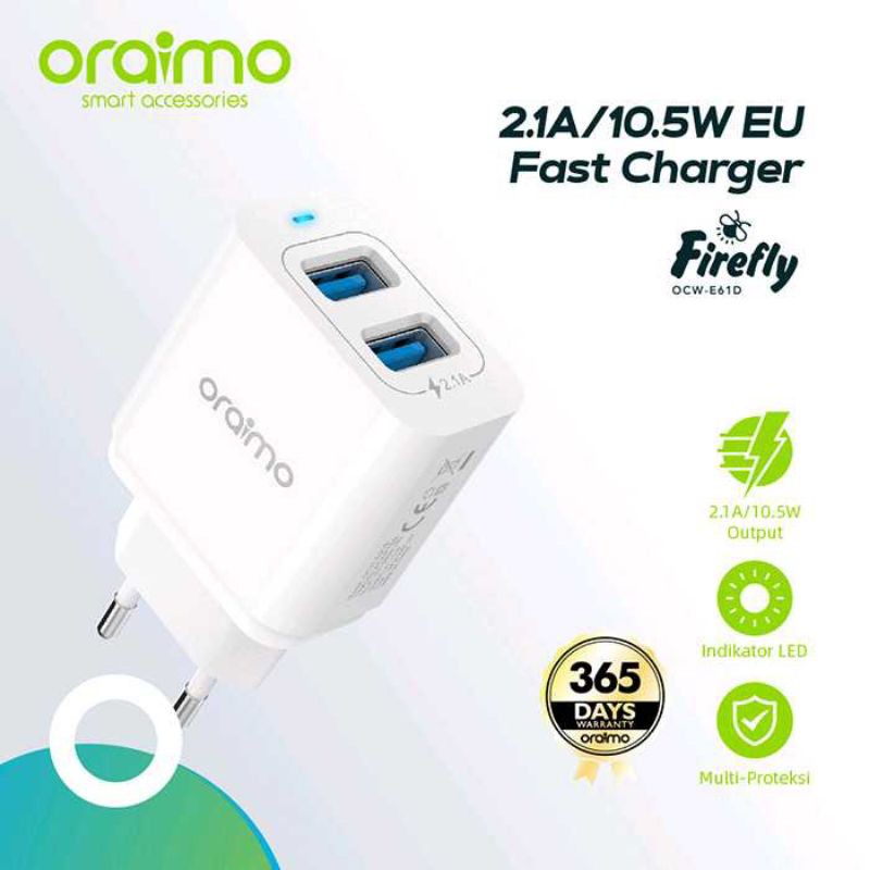 Jual ORAIMO FAST CHARGER 2.1A 2 PORTS WITH MICRO USB CABLE FIREFLY ...