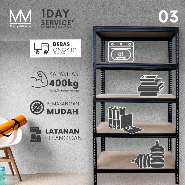 Jual (03)Rak Besi Serbaguna 5 Susun 90X35X180Cm Boltless Mdf Rak Besi ...