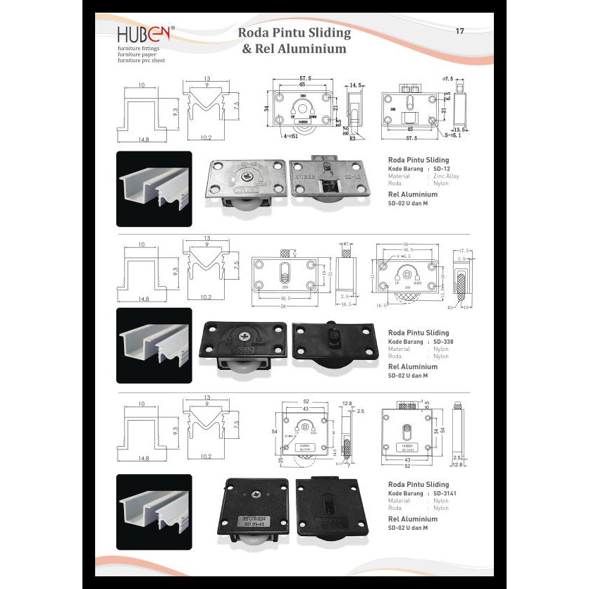 Jual Rel U M / U V Pasangan Roda Sd 3141 / 12 Pintu Lemari Sliding (3 ...