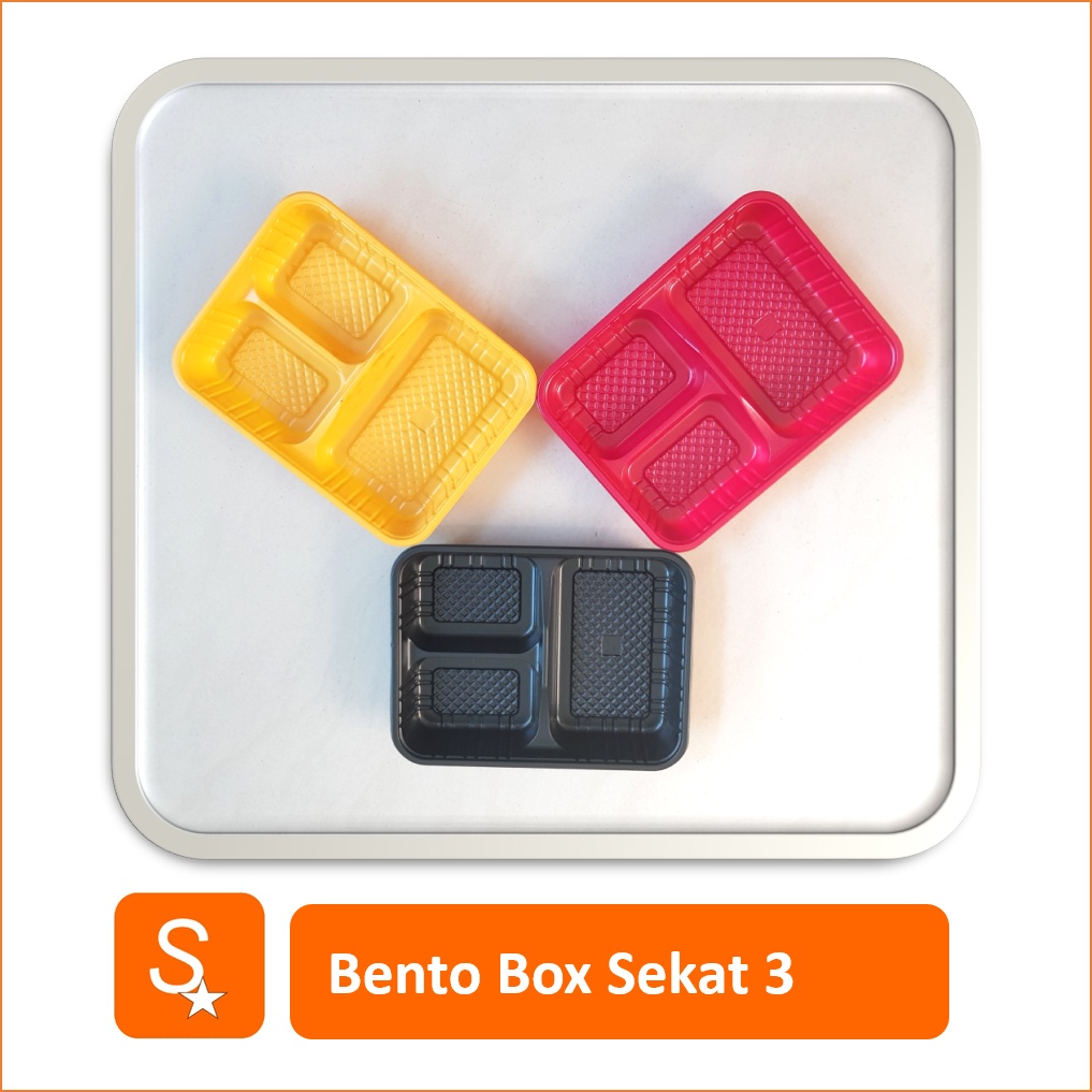 Jual Bento Box Sekat 3 (isi 50 pcs) / Tray Bento / Mika Bento / Lunch Box | Shopee Indonesia