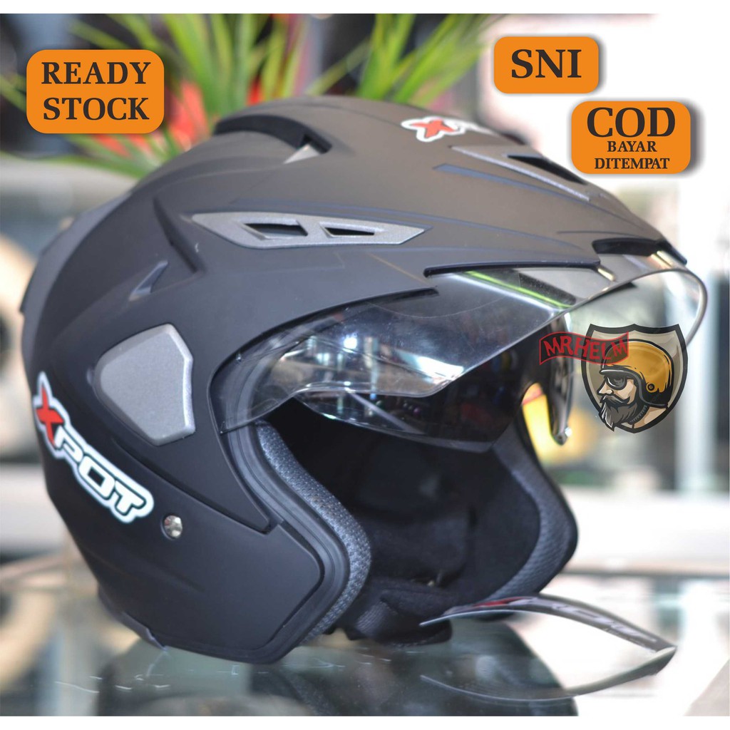 Jual HELM HALF FACE SNI XPOT DOUBLE VISOR ( MR HELM ) | Shopee Indonesia