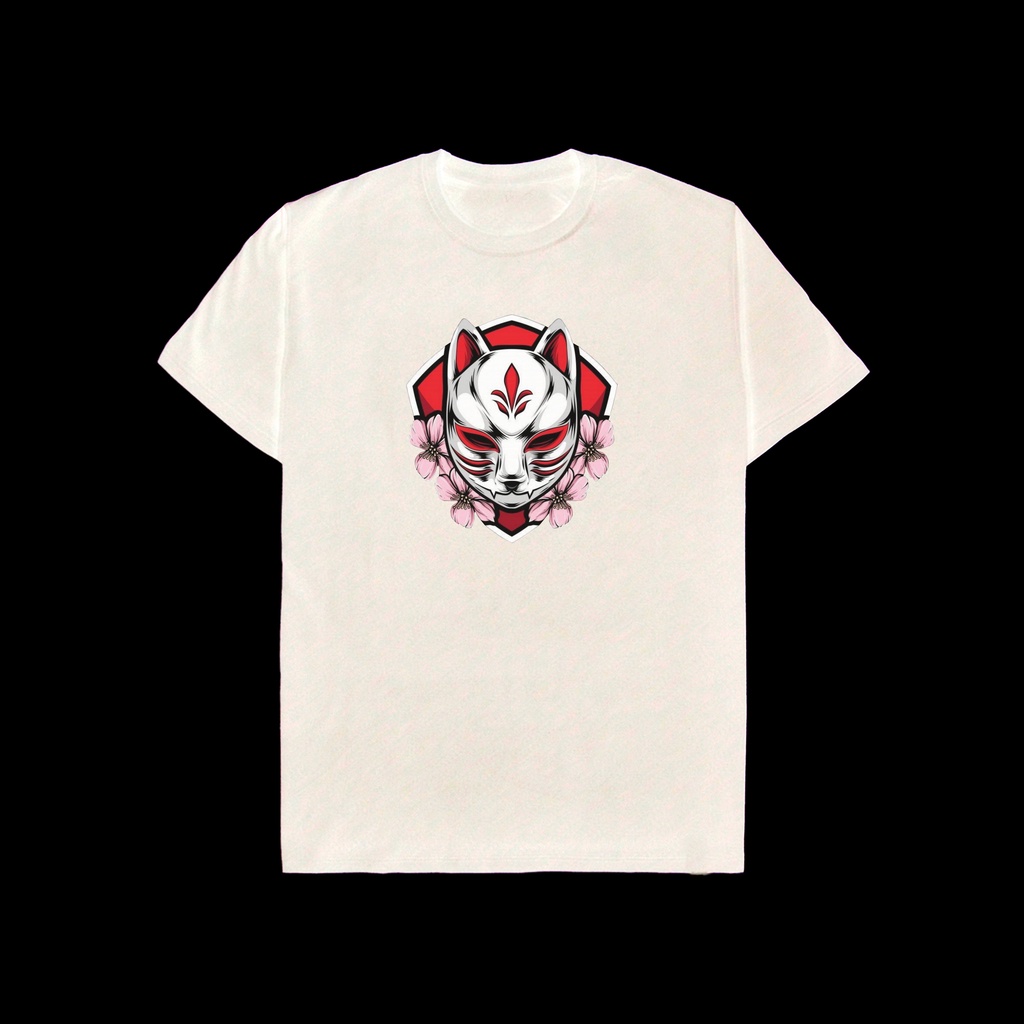 Jual Kitsune mask Kaos Hitam dan Putih Ukuran S-XXL kaos lengan pendek ...