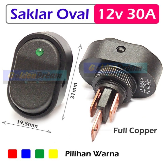 Jual Saklar Oval 12v 30A Rocker Switch Lampu LED Mobil Motor Boat ...