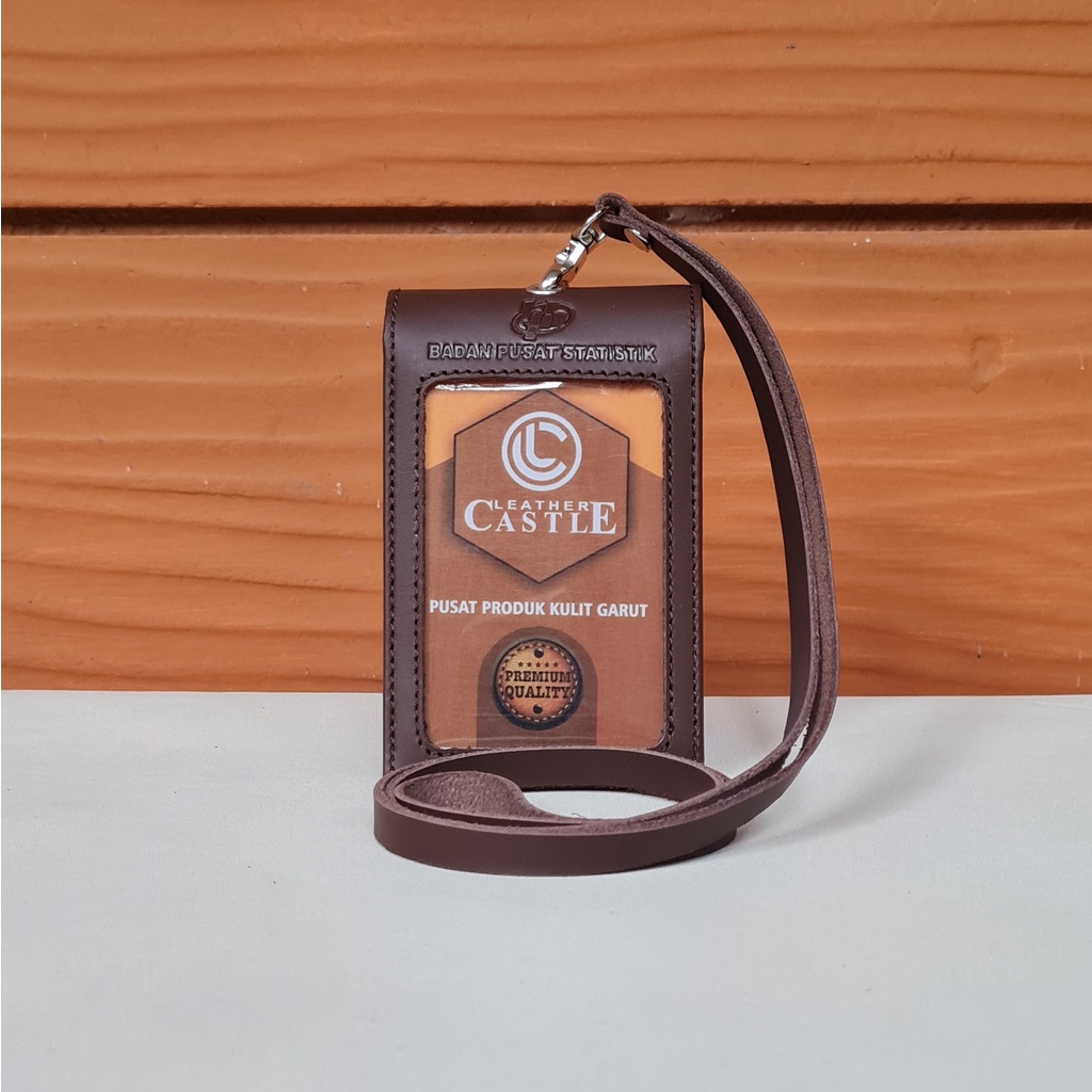 Jual Name Tag Holder Id Card Kulit Leather Castle Logo Emboss BPS Badan ...