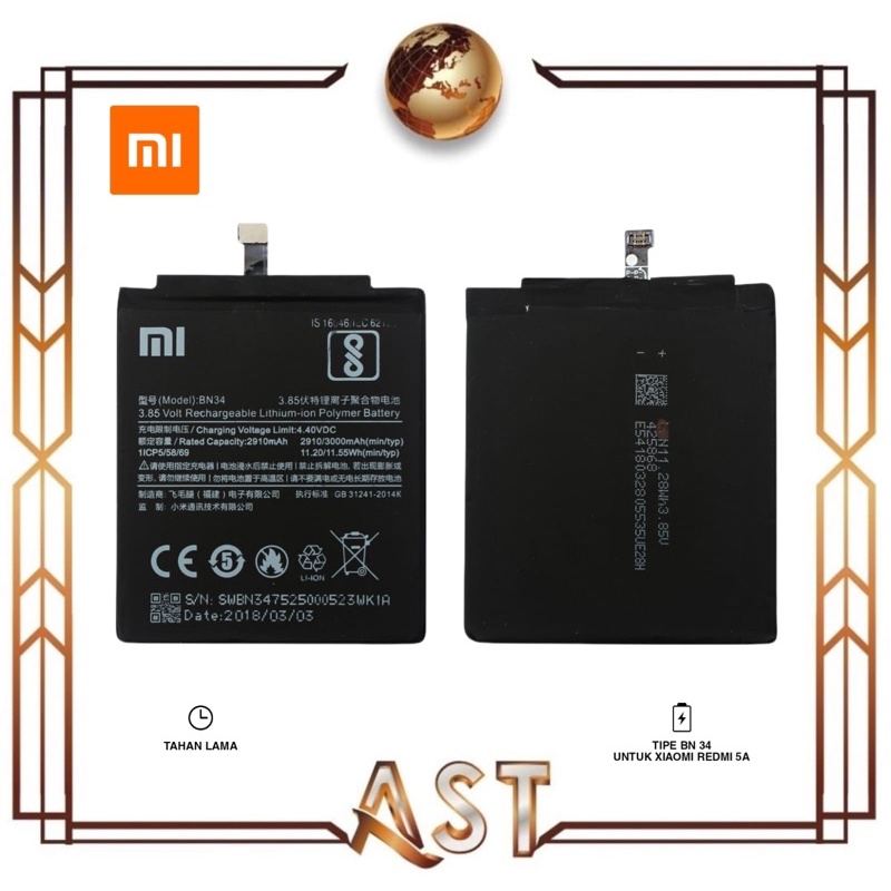 Jual Baterai Xiaomi BN34 Bat Redmi 5A Model Original | Shopee Indonesia