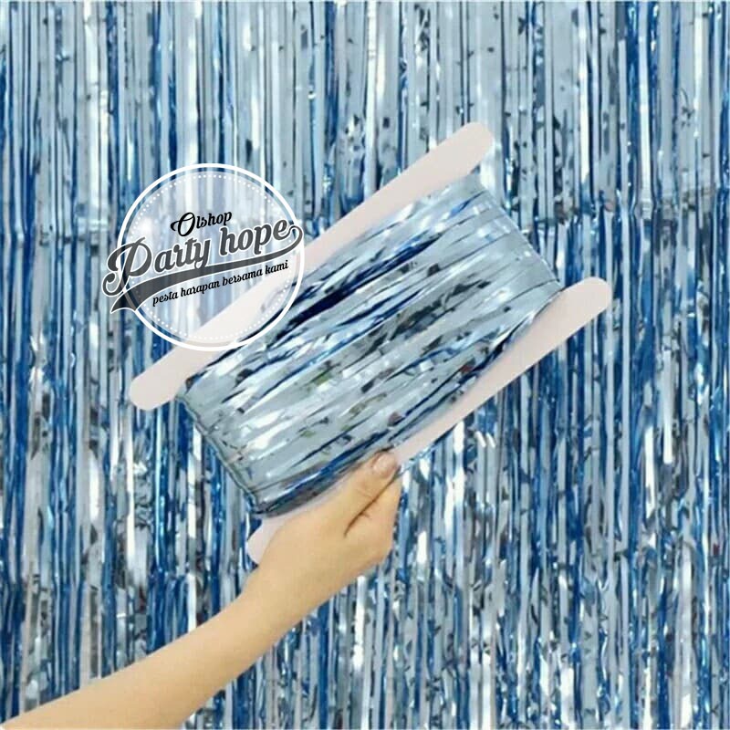 Jual tirai foil biru muda / tirai biru soft / backdrop foil fringe ...
