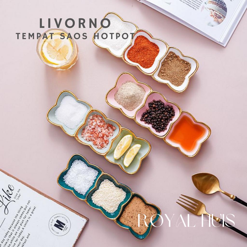 Jual Tempat Saos Hotpot Tiga Bagian List Gold / Piring Saos Tiga Kotak ...