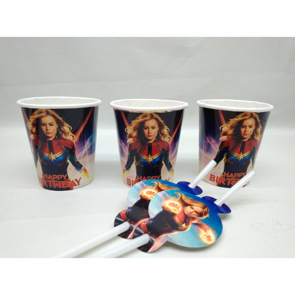 Jual gelas kertas captain marvel / paper cup captain marvel / gelas ...