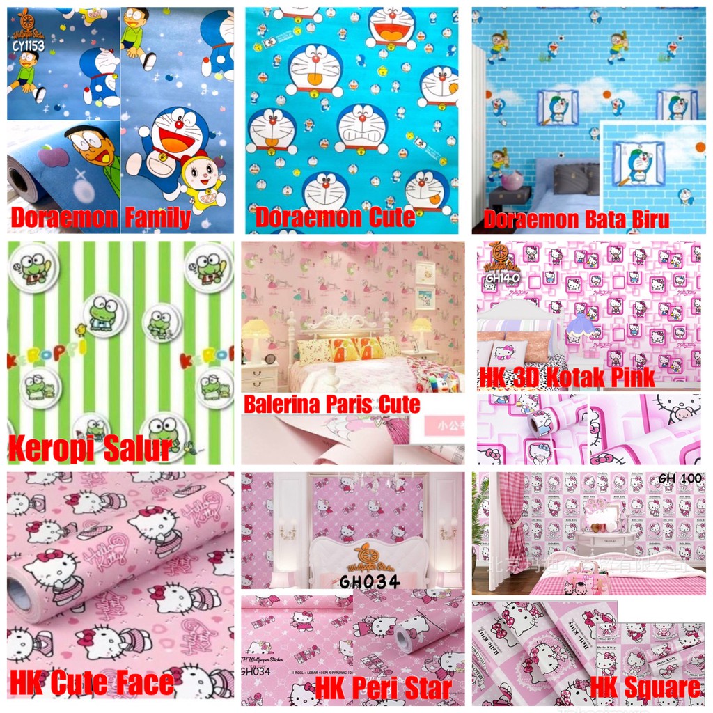Jual Wallpaper dinding Kuromi Helo Kity Keropi Mickey Kuromi 45 cm x 10 m doraemon hello kitty ...