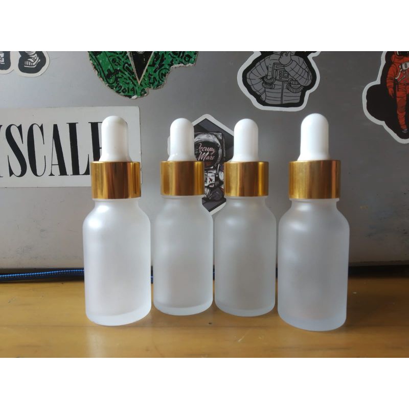 Jual Botol 15ml frosted pipet putih ring gold/silver | Shopee Indonesia