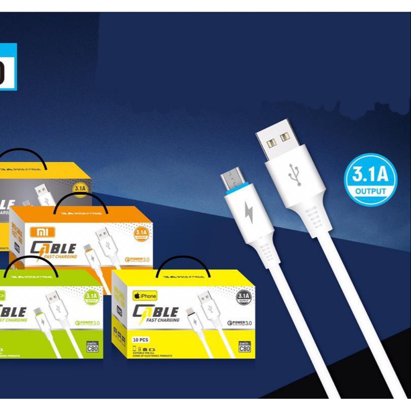 Jual kabel data casan Power quick charge 3.1A kabel casan fast charging ...