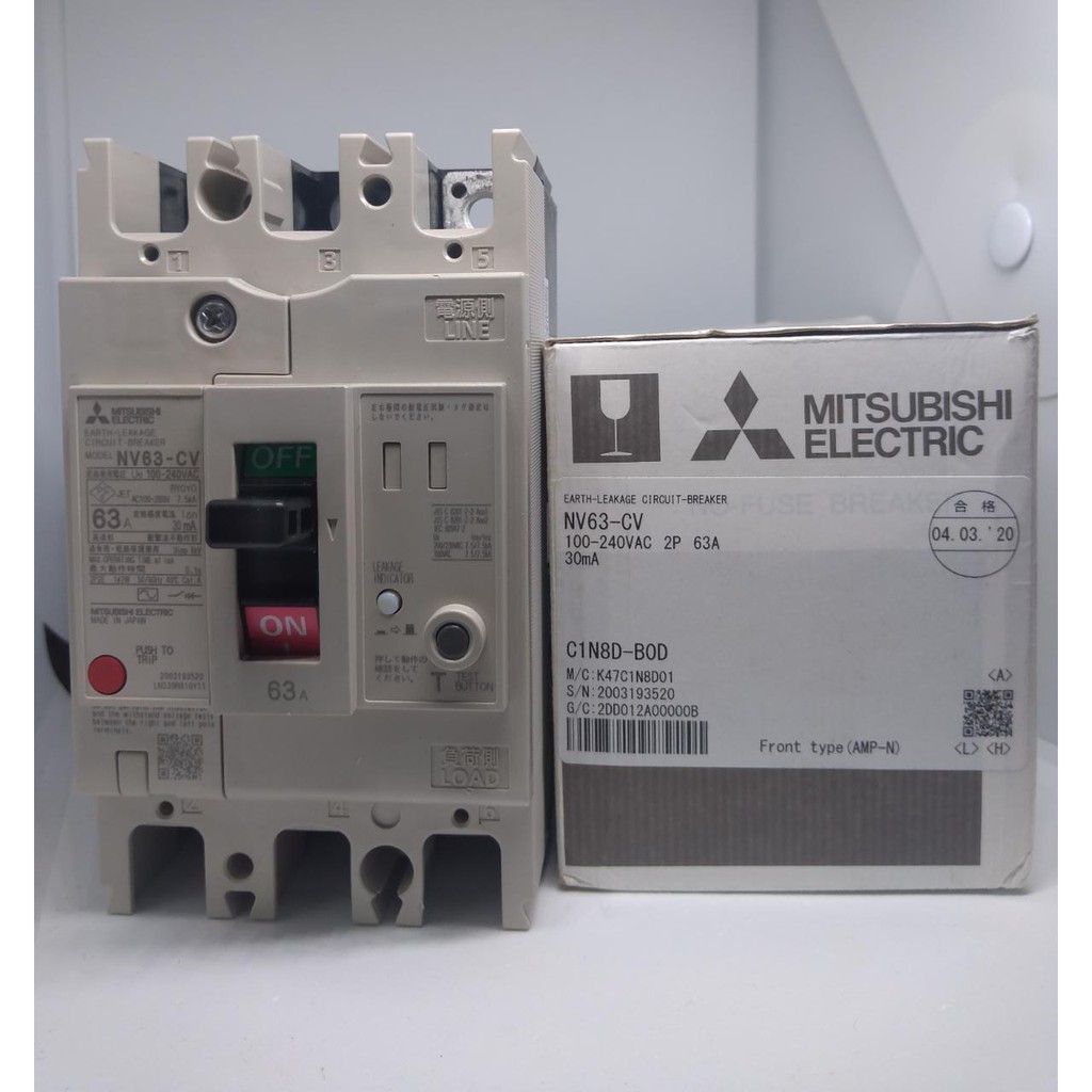 Jual ELCB MITSUBISHI NV63-CV 2P 63A 100-240VAC / Mendeteksi Arus Bocor ...